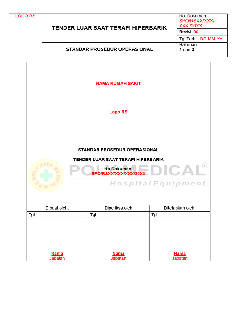 SOP Tender Luar Saat Terapi Hiperbarik | PDF