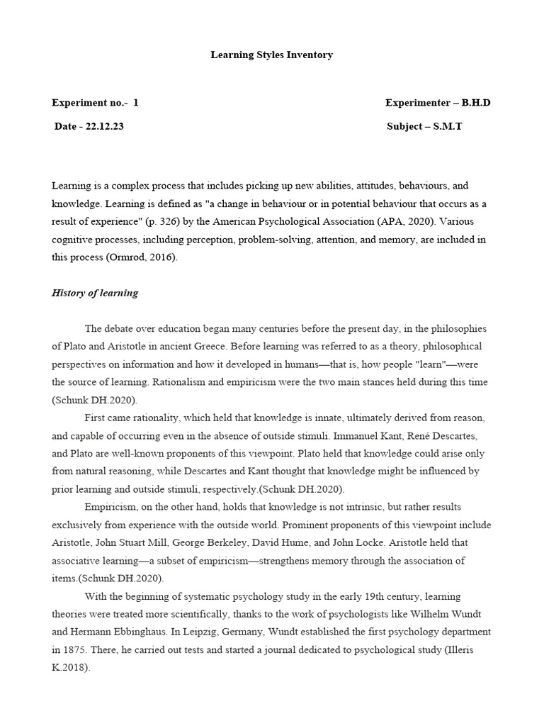 Learning Styles Inventory | PDF | Learning Styles | Learning