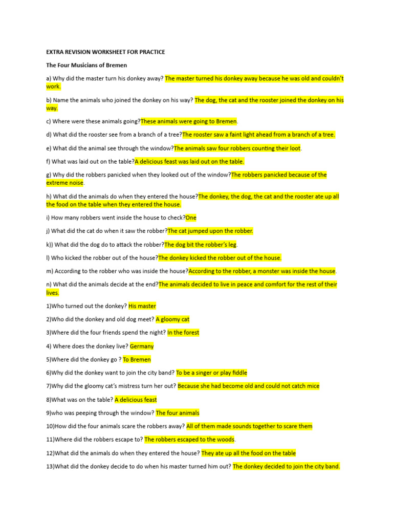 Podar - Grade 3 - Extra Revsion Worksheet With Answers | PDF | Horses