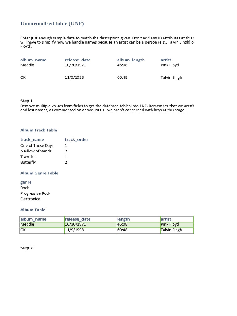 Database Normalization for Music Albums | PDF | Table (Database) | Data