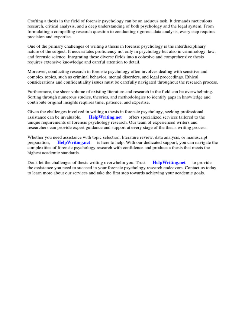 Thesis For Forensic Psychology | PDF | Psychology | Crimes