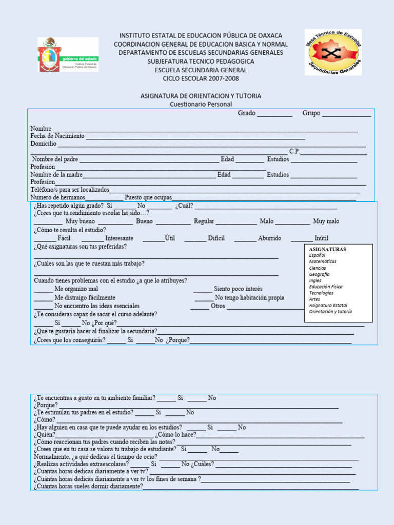 Cuestionario Personal-7 | PDF