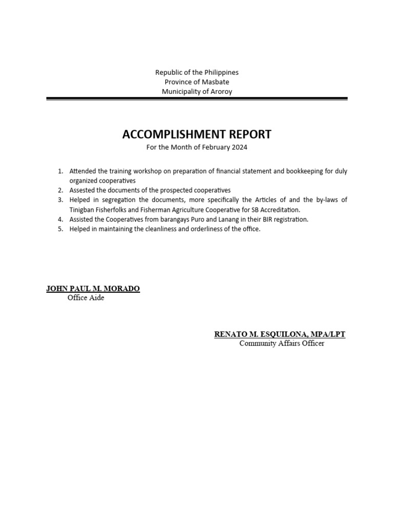 February 2024 Accomplishment Report | PDF