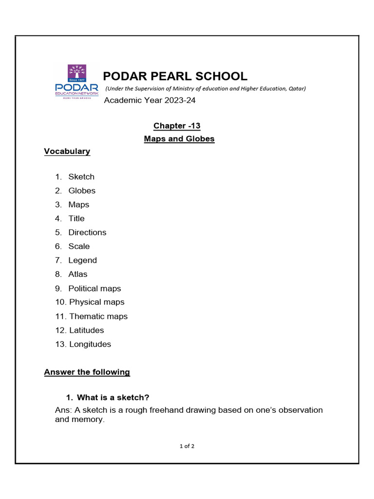 Podar_Grade-3 EVS - Maps and Globes Notes | PDF