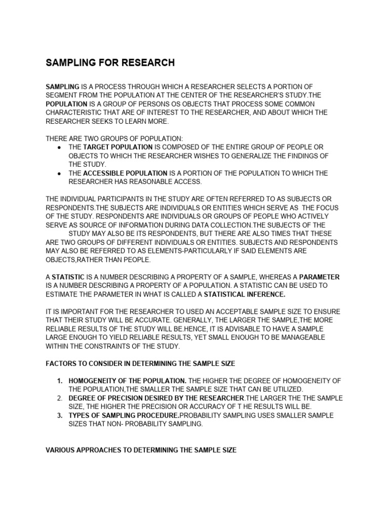 Sampling For Research | PDF | Sampling (Statistics) | Accuracy And Precision