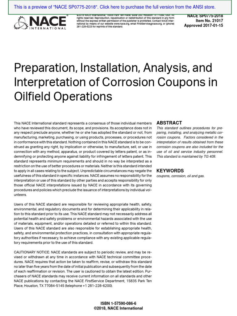 Preview NACE+SP0775-2018 | PDF | Corrosion | Physical Sciences