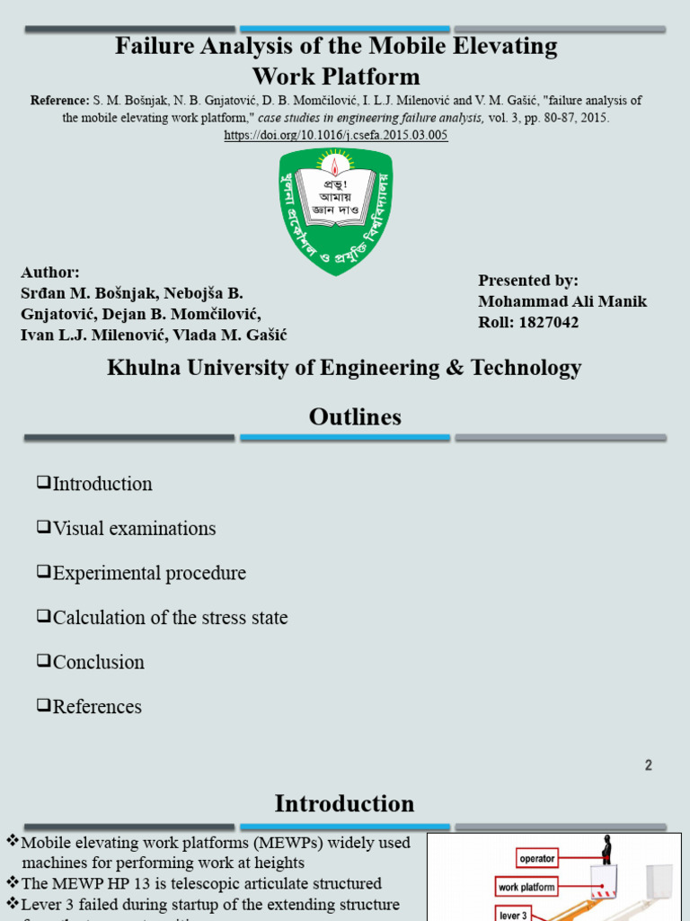 Mobile Elevating Work Platform Failure Analysis | PDF | Fracture | Welding