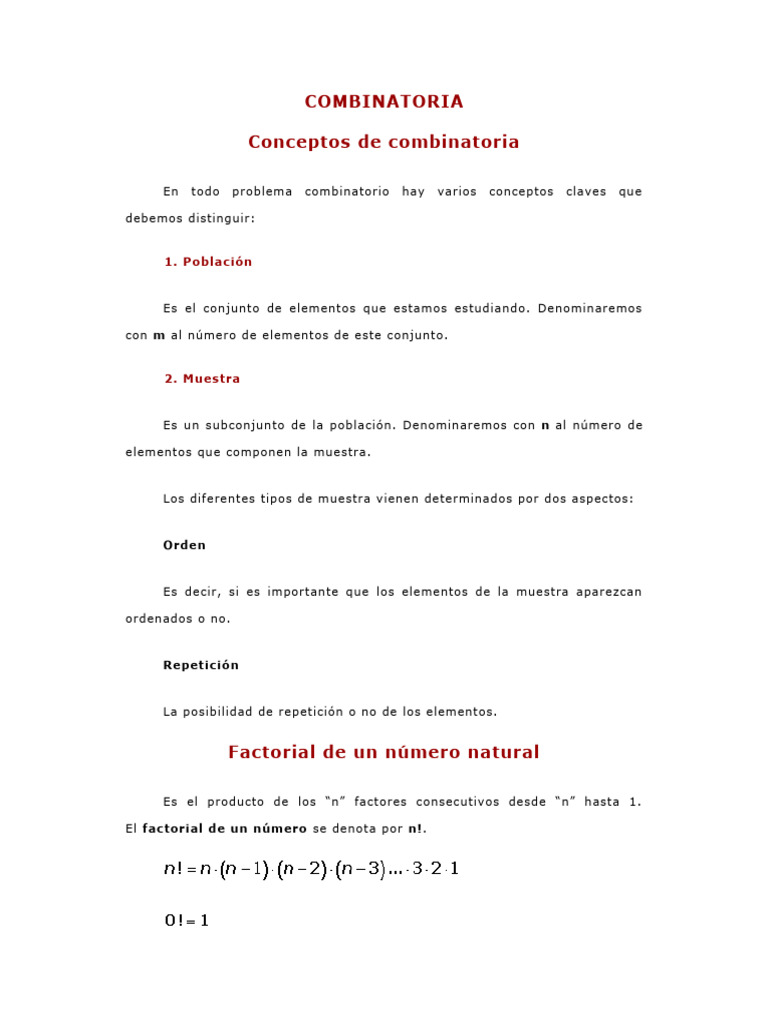 COMBINATORIA | PDF | Combinatoria | Permutación