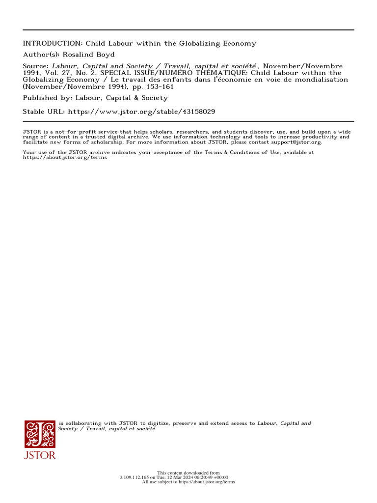 INTRODUCTION - Child Labour Within The Globalizing Economy | PDF ... INTRODUCTION - Child Labour Within The Globalizing Economy | PDF ...