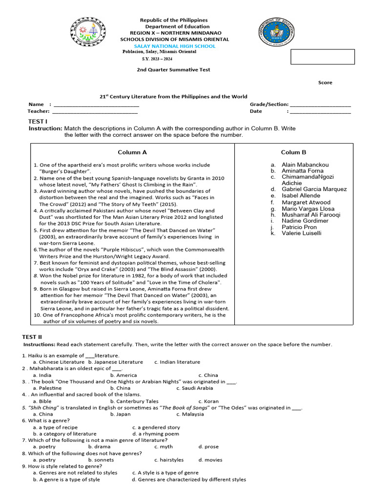 21ST CENTURY SUMMATIVE 2nd Quarter | PDF | Poetry | Internet