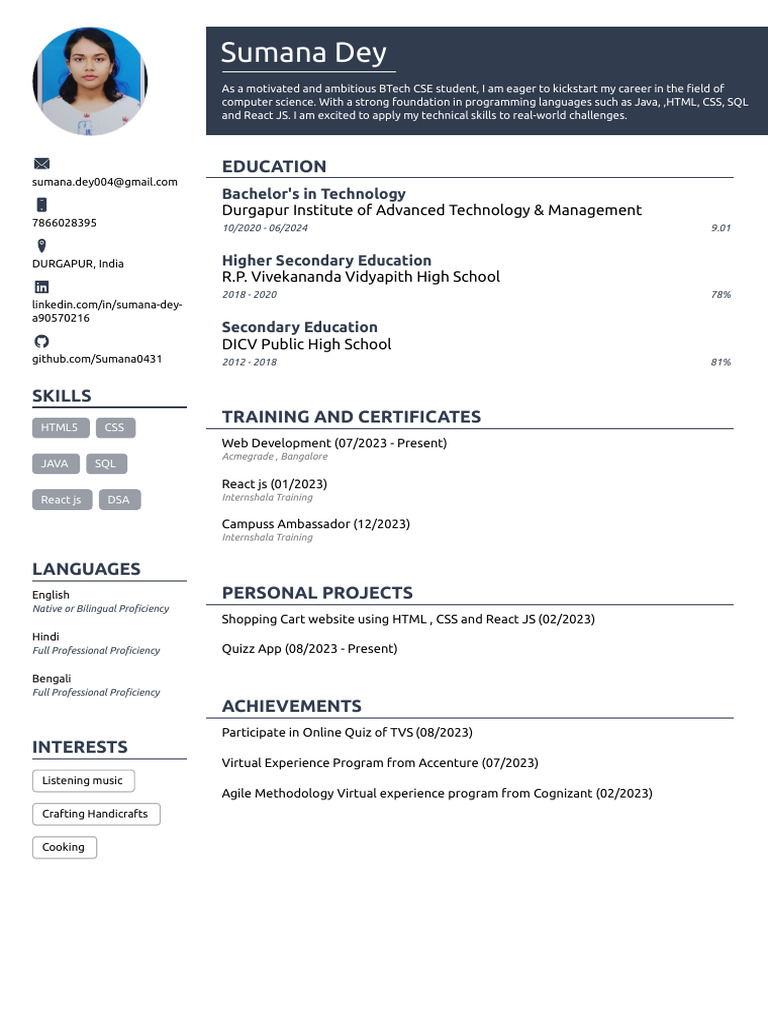 Sumana's Resume | PDF