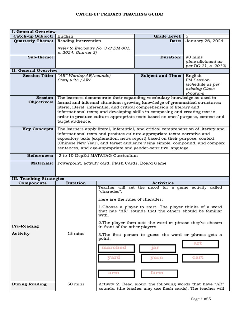 Grade5 Eng Reading - Catch Up Friday | PDF | Reading Comprehension ...