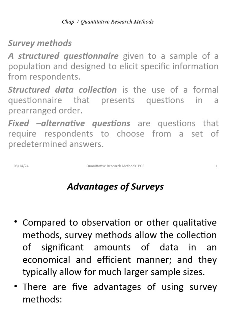 Chap- 7 Quantitative Research Methods | PDF | Survey Methodology ...