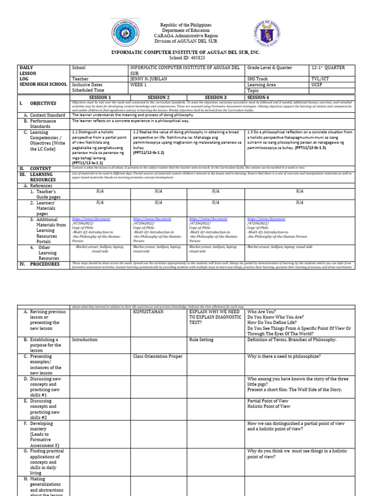 1_SHS_DAILY_LESSON_LOG_DLL_TEMPLATE_By | PDF | Cognitive Psychology | Human Communication