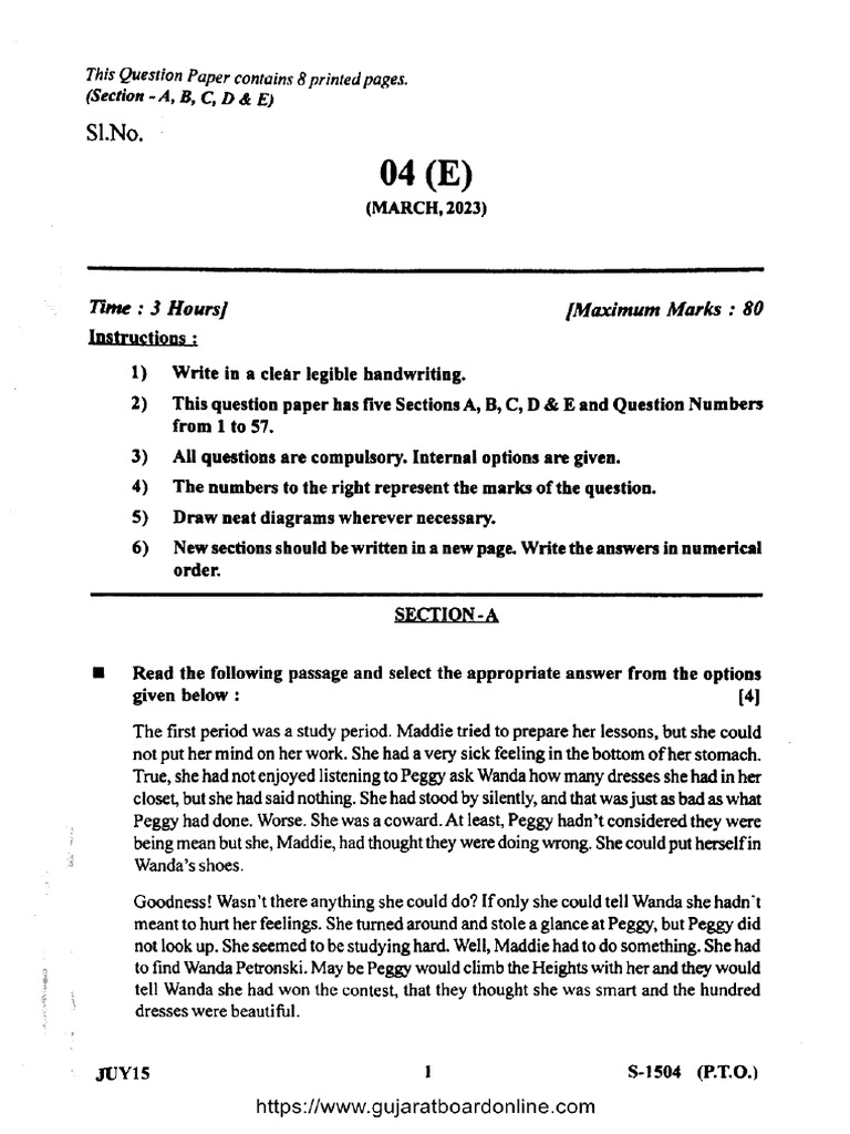 Gseb Class 10 English 04 e Mar 2023 | PDF