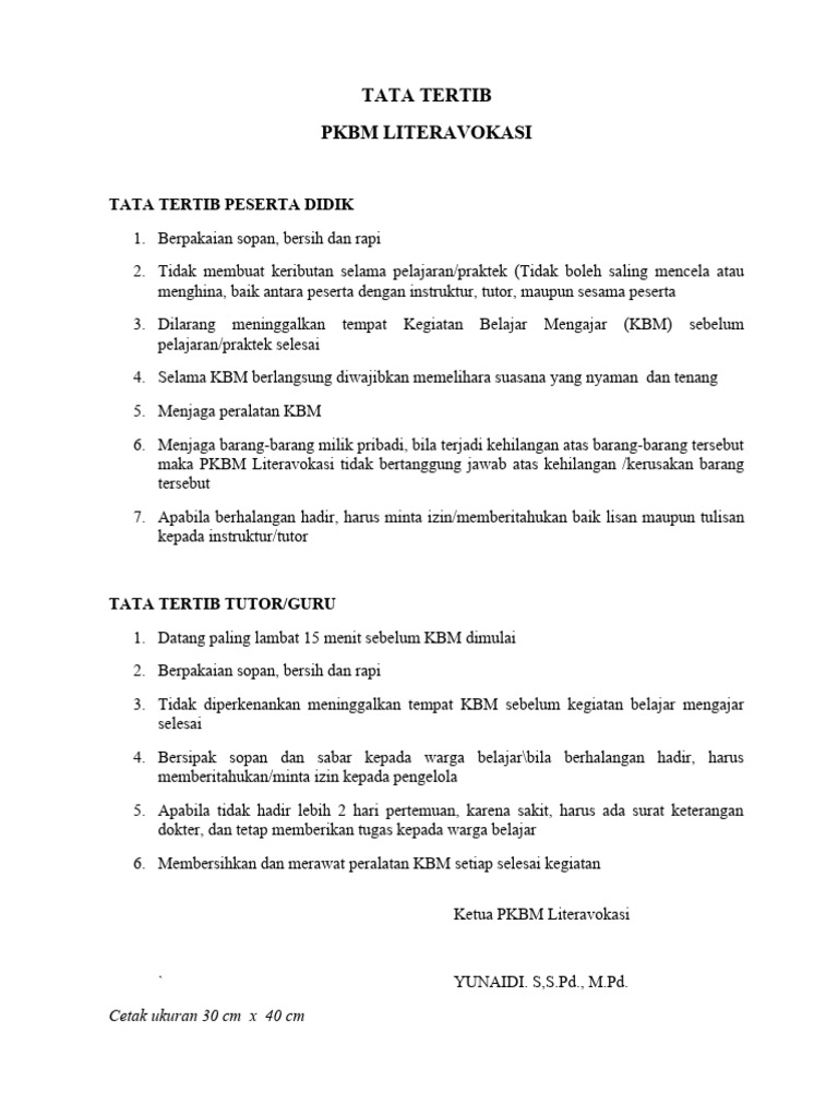 Tata Tertib PKBM | PDF