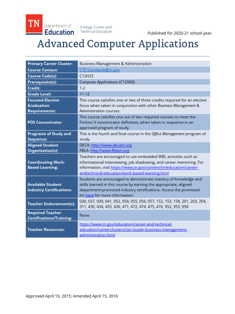 Cte STD Adv Computer Apps | PDF | Computer File | Spreadsheet