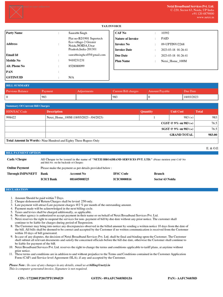 Inv 12484-March | PDF | Cheque | Invoice