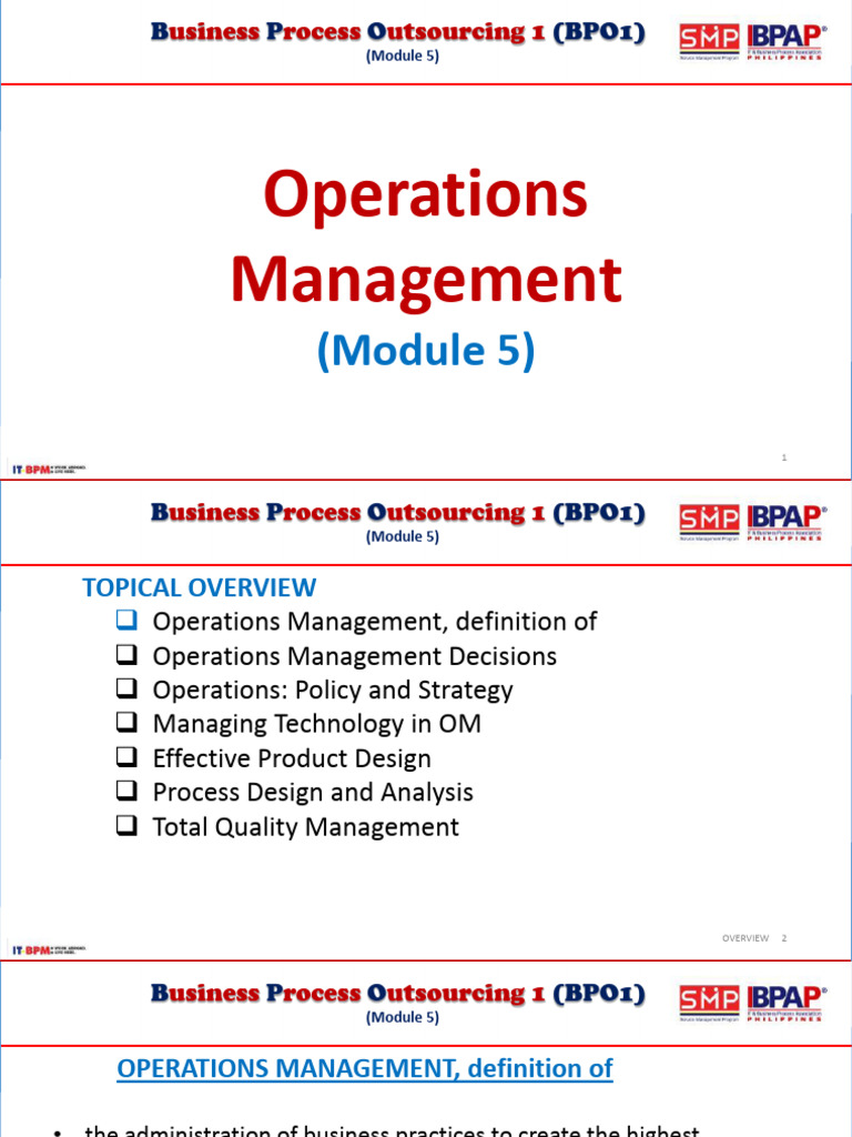 BPO1 Module 5 OPERATIONS MANAGEMENT | PDF | Strategic Management ...