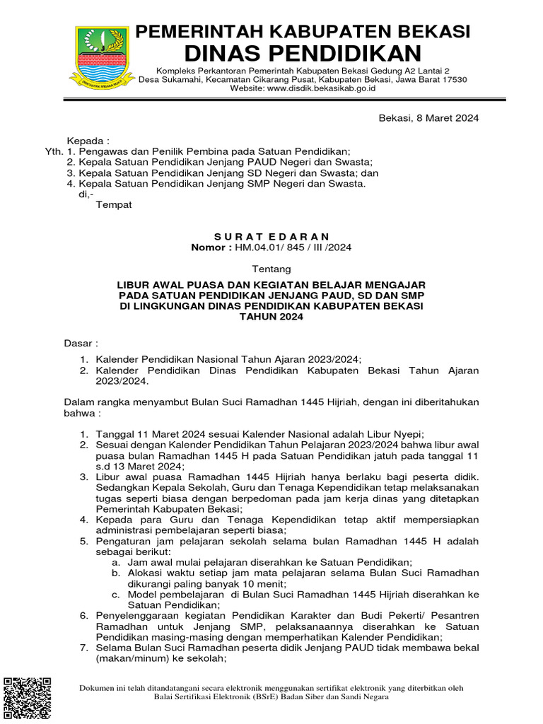 Surat - Edaran - TTG - Libur - Dan - KBM - Ramadhan - 1445 H. | PDF Surat - Edaran - TTG - Libur - Dan - KBM - Ramadhan - 1445 H. | PDF