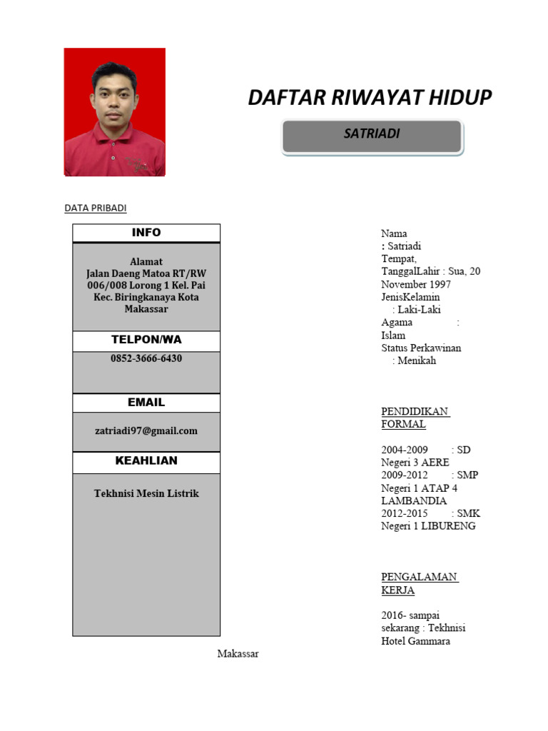 Daftar Riwayat Hidup: Satriadi | PDF