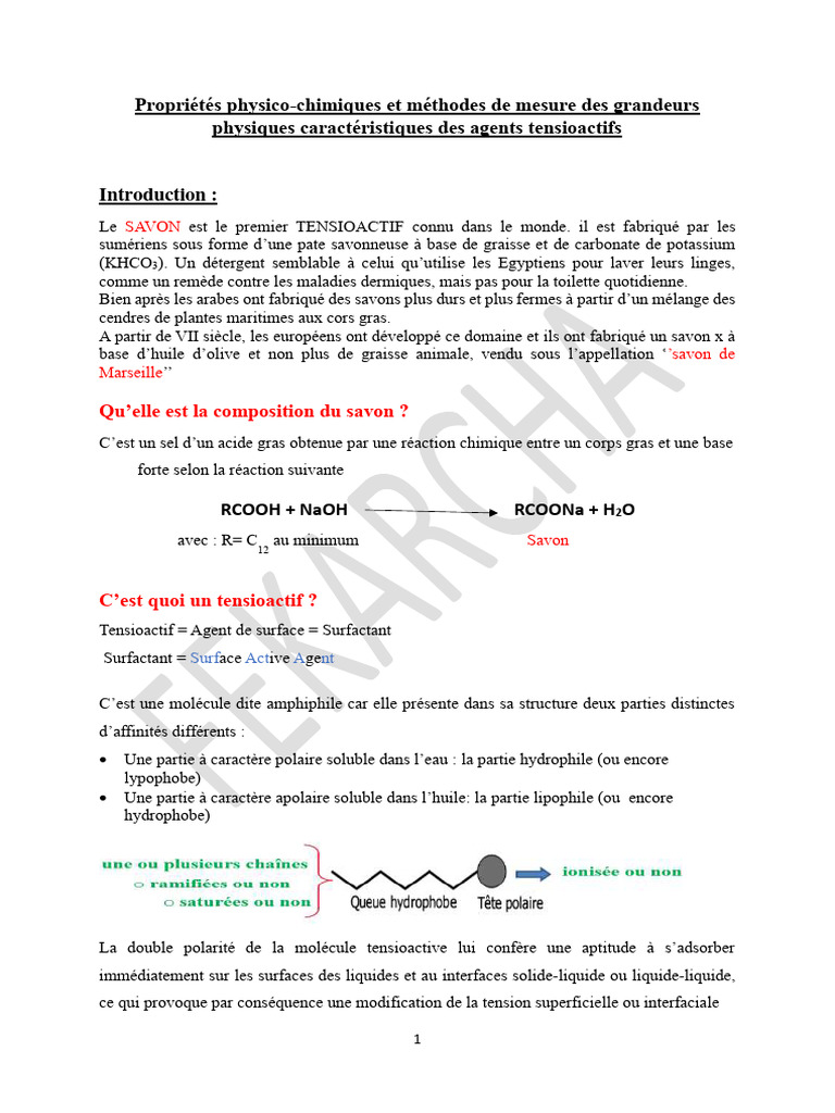 Propriétés des agents tensioactifs | PDF | Tensioactif | Savon