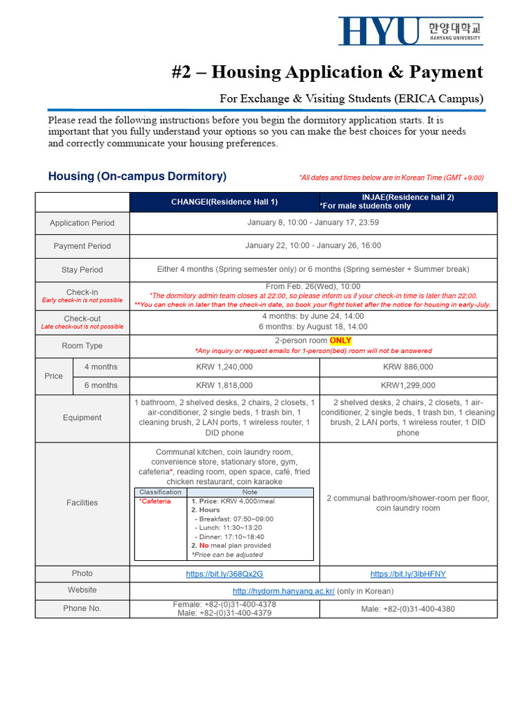 Housing For 2024 Spring Exchange Visiting Students 240107 Pdf