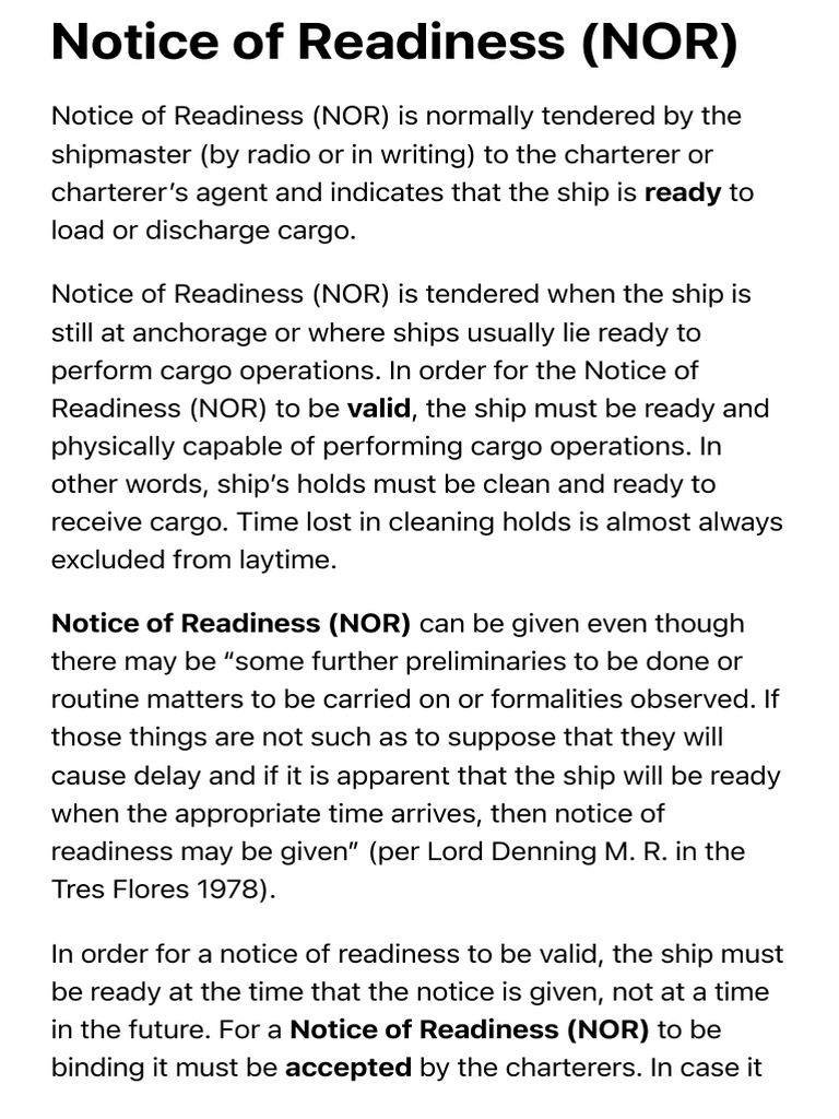 Understanding Notice of Readiness (NOR) | PDF | Water Transport ...