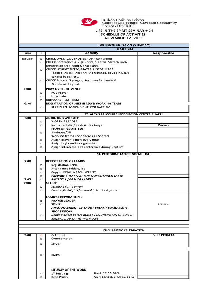 LSS#24 Day 2 | PDF | Eucharist | Mass (Liturgy)