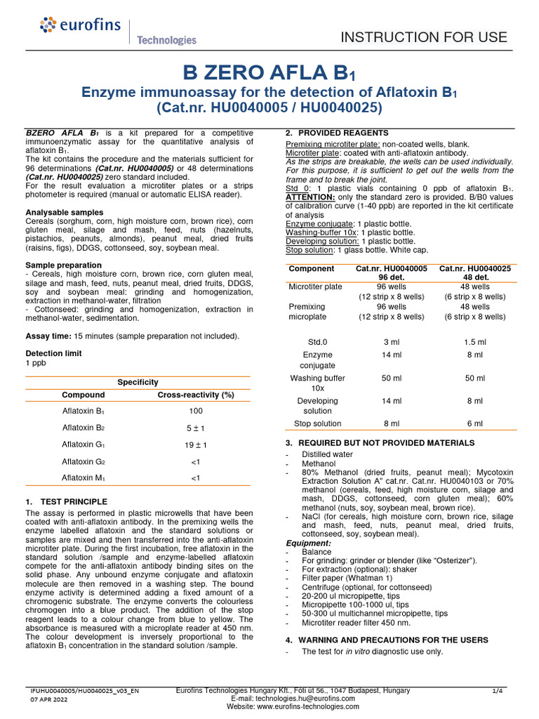 5-BZero Afla B1 Literature | PDF | Elisa | Purified Water