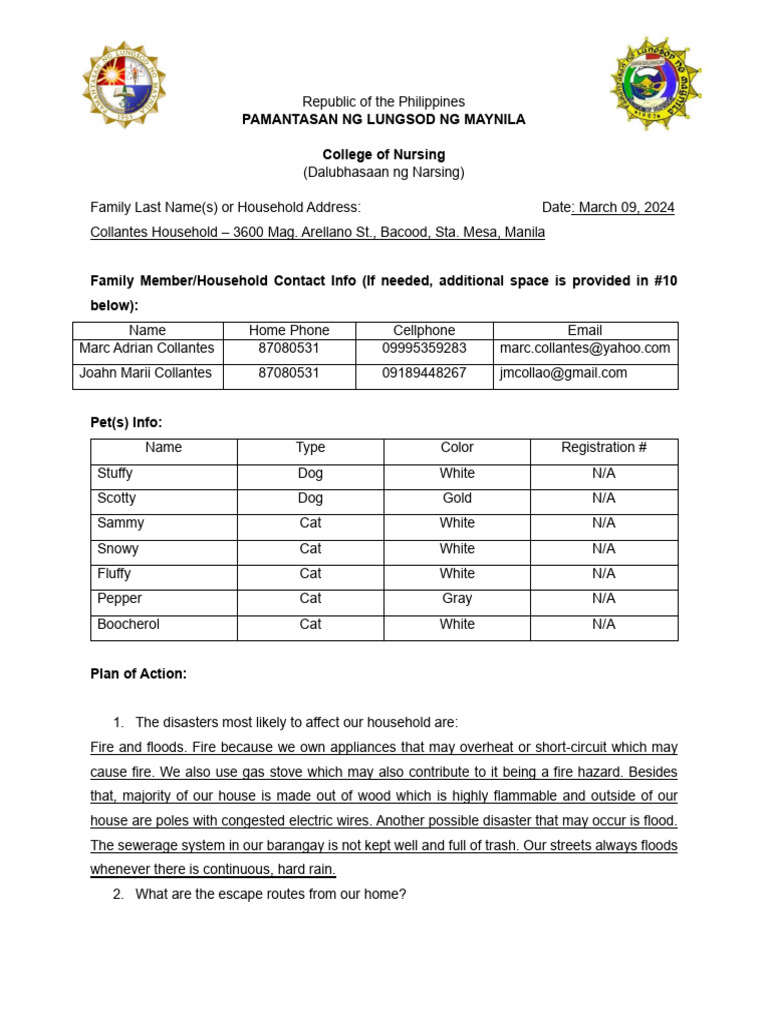 Family Disaster Plan Sample | PDF