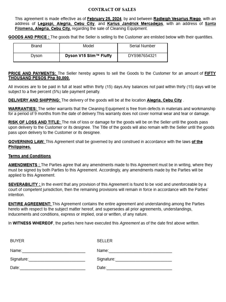 Sales Contract | PDF | Sales | Common Law