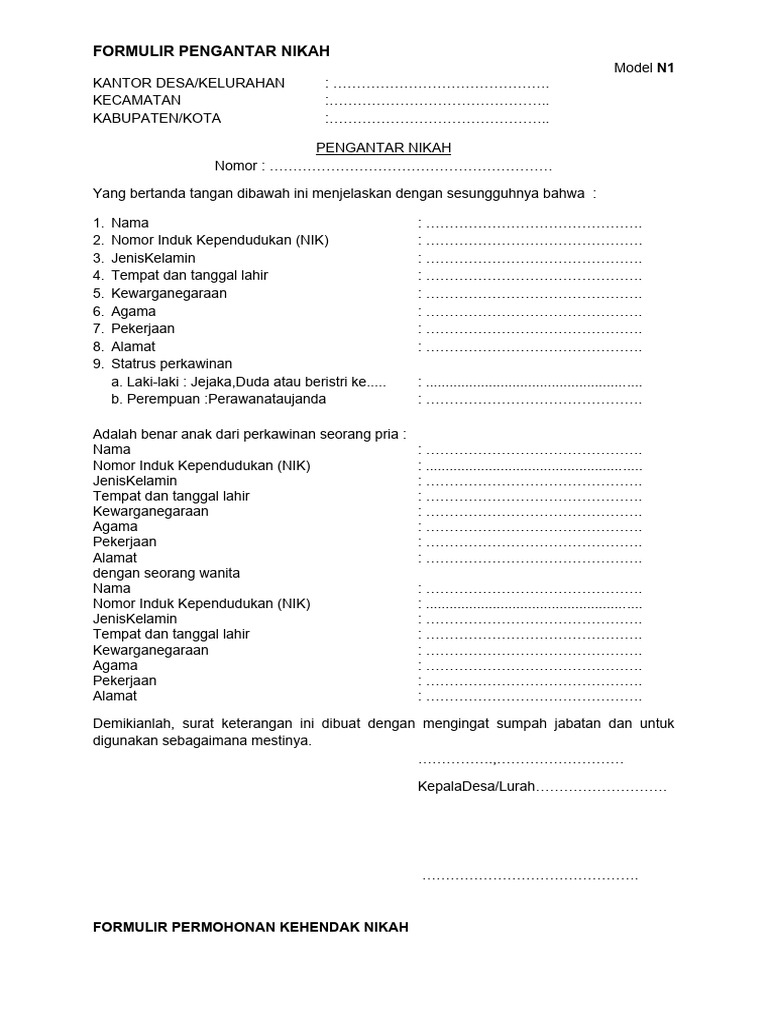 Formulir Pengantar Nikah dan Persyaratan | PDF