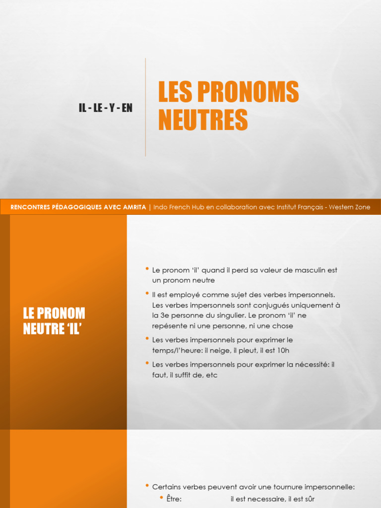 Les pronoms neutres en français | PDF | Pronom | Genre grammatical
