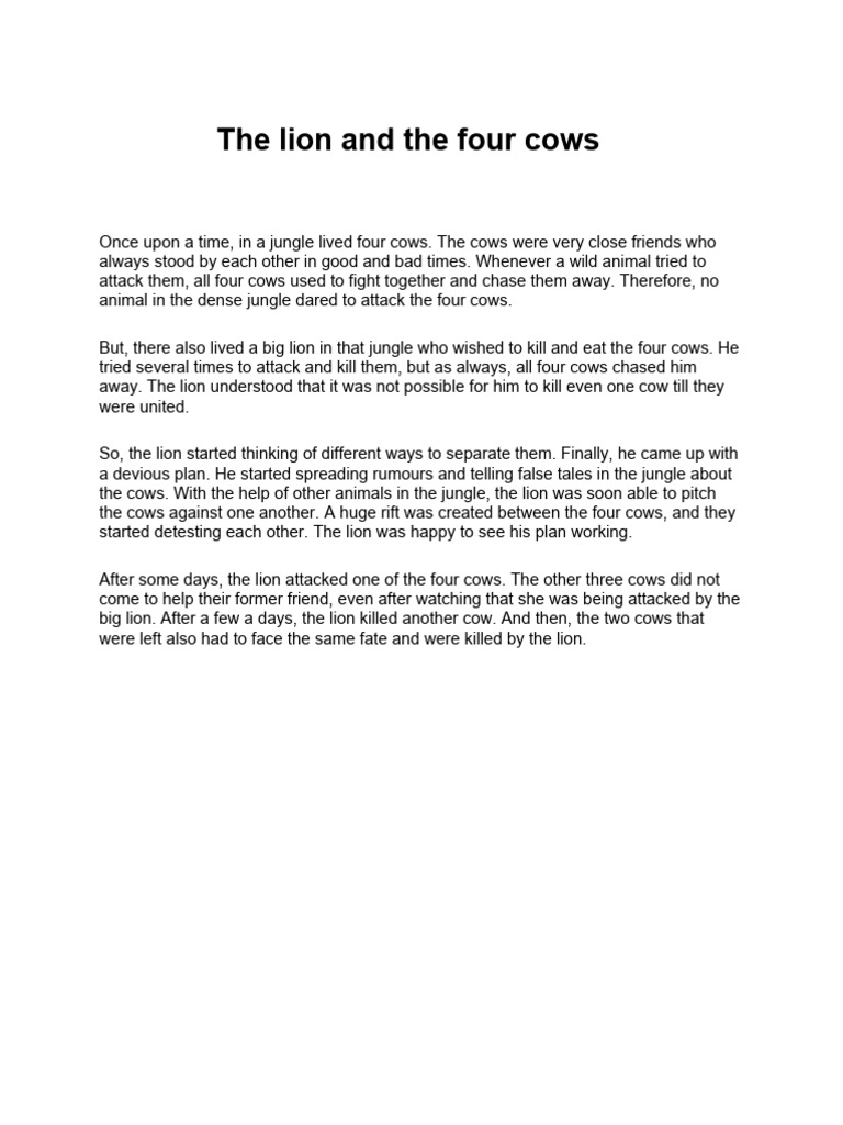 The Lion and The Four Cows | PDF