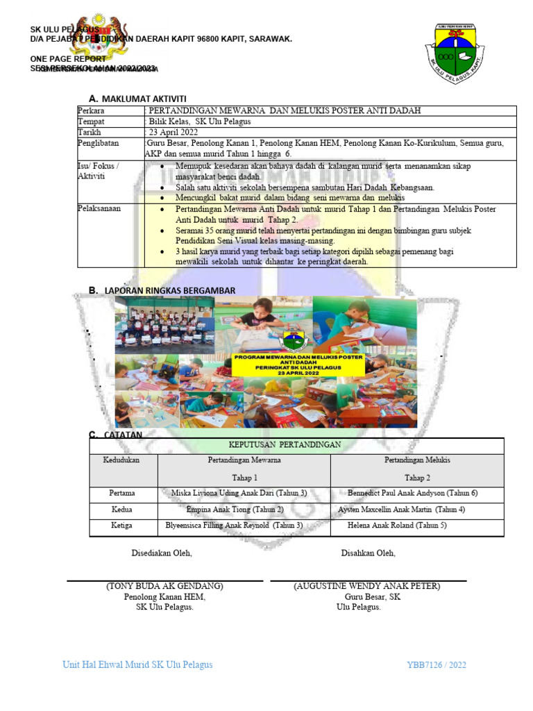 Opr Program Anti Dadah SK Ulu Pelagus 2022 | PDF