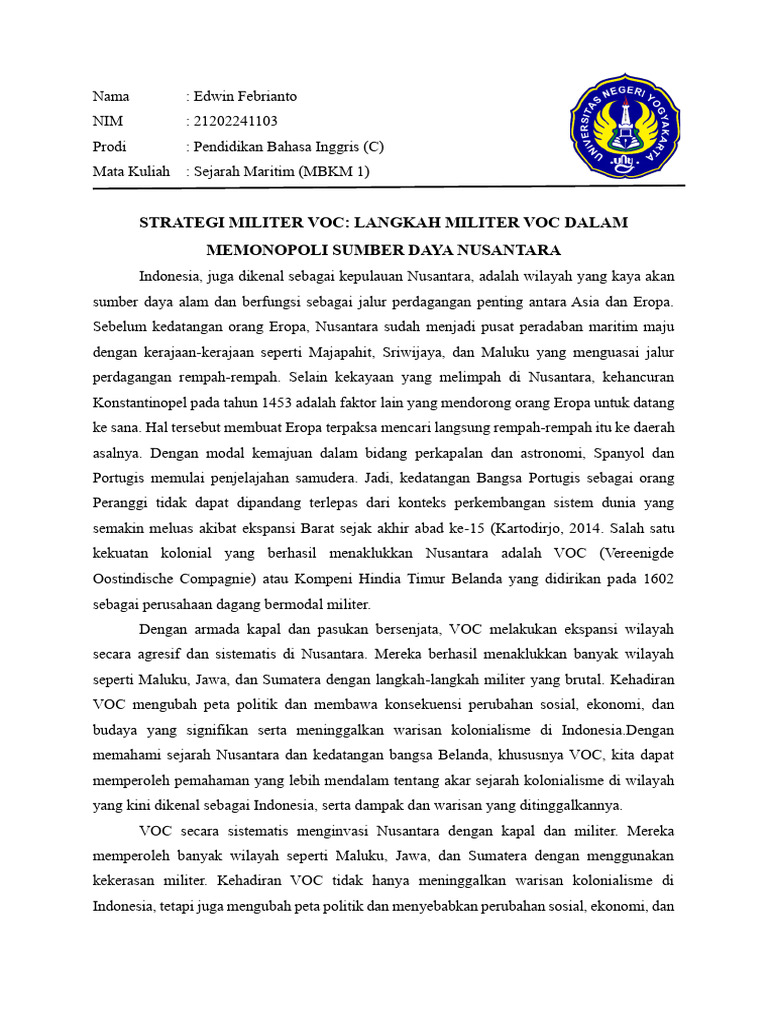 Strategi Militer VOC di Nusantara | PDF | Perjalanan