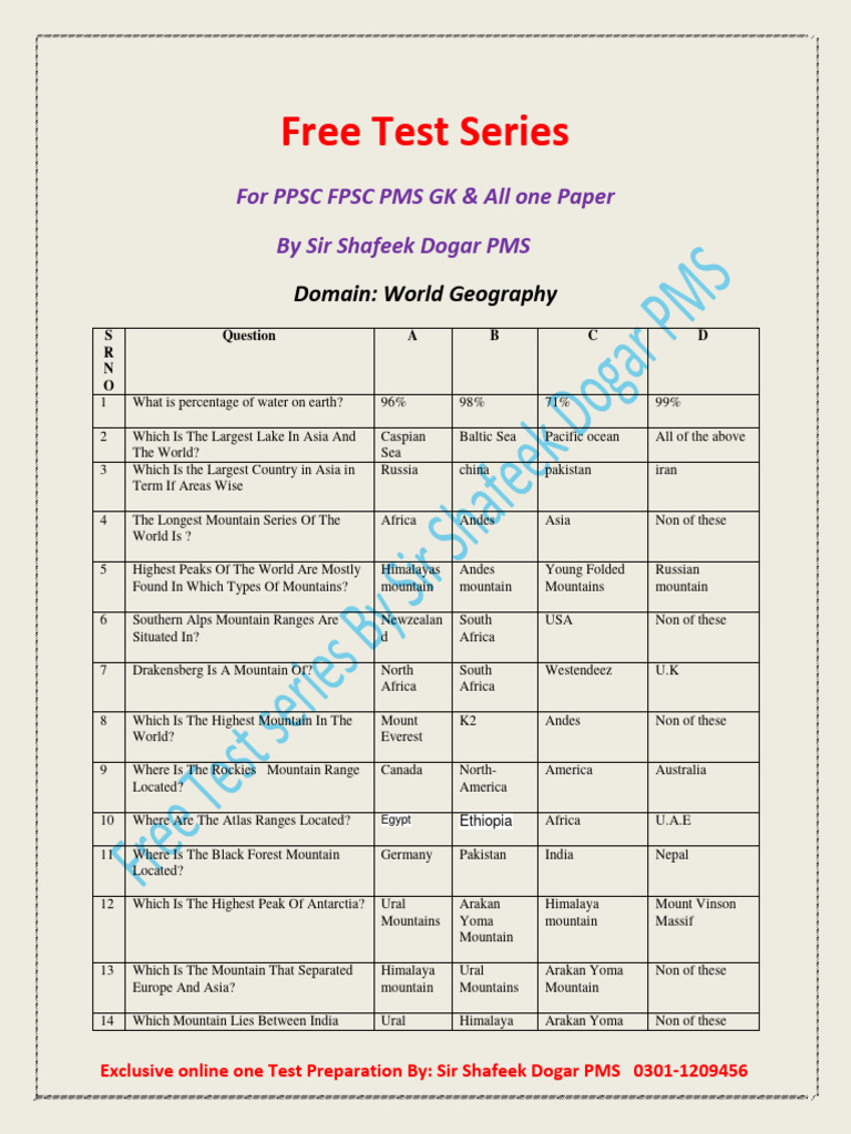 Free Test Series | Download Free PDF | Mountains | Indus River