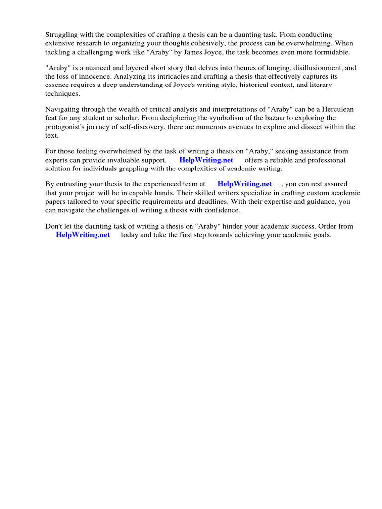 Thesis Help for Joyce's "Araby" | PDF | Narration | James Joyce