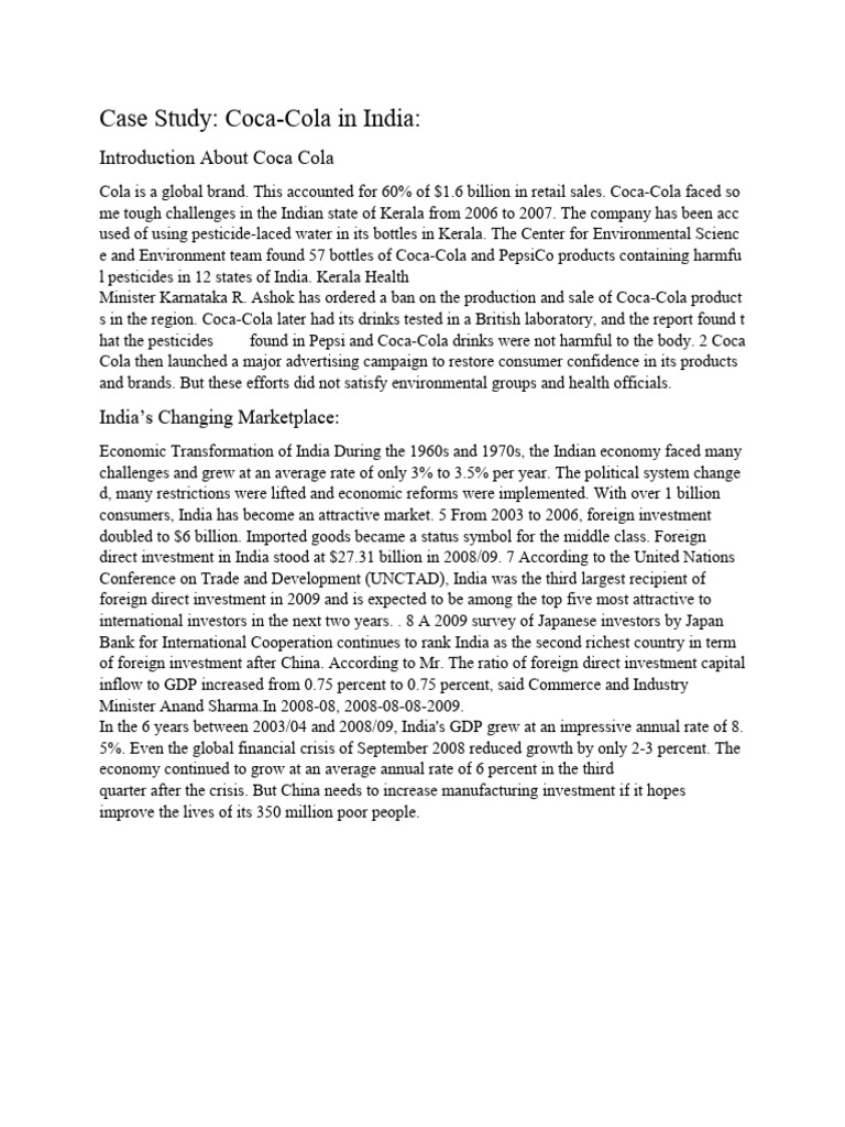 Case Study Coca Cola Saurabh Kakade | PDF | The Coca Cola Company | Coca Cola
