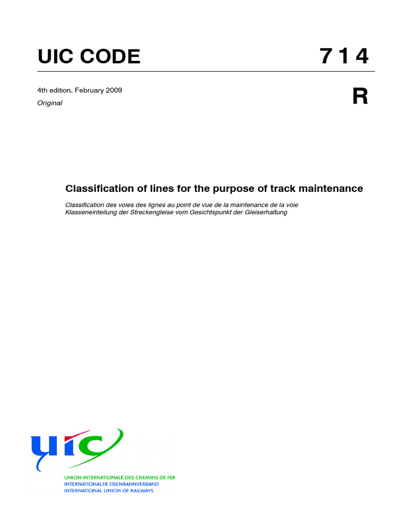 Uic Code: Classification of Lines For The Purpose of Track Maintenance | PDF | Train ...