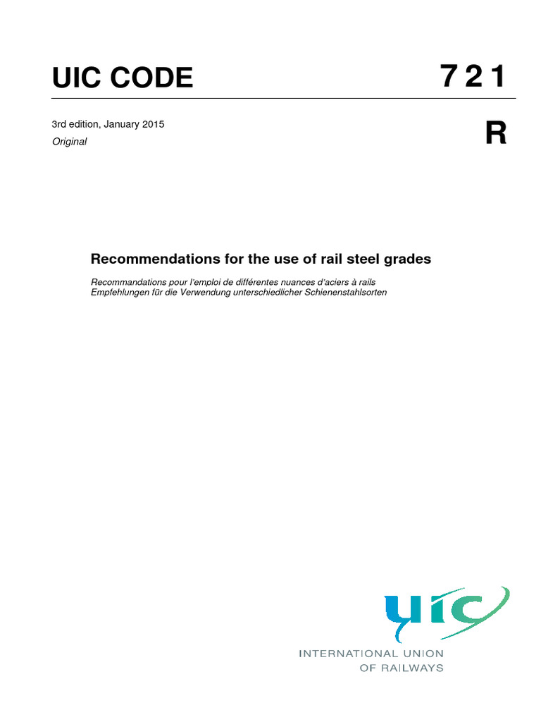 Uic Code: Recommendations For The Use of Rail Steel Grades | PDF | Wear ...