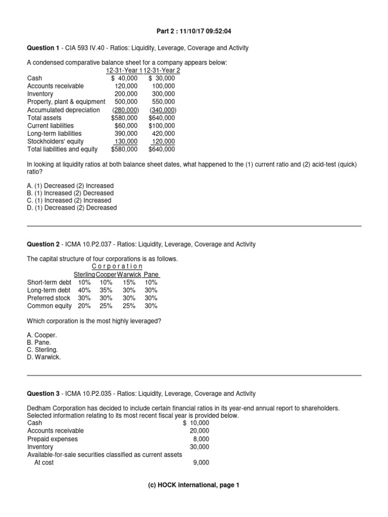 Liquidity, Leverage, Coverage and Activity (LLCA) Ratios | PDF ...