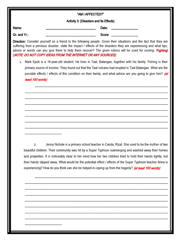Worksheet 3 Disasters and Its Effects | PDF | Pandemic | Microbiology