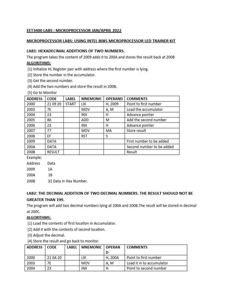 Eet3400 Microprocessor Labs | PDF | Digital Electronics | Manufactured ...