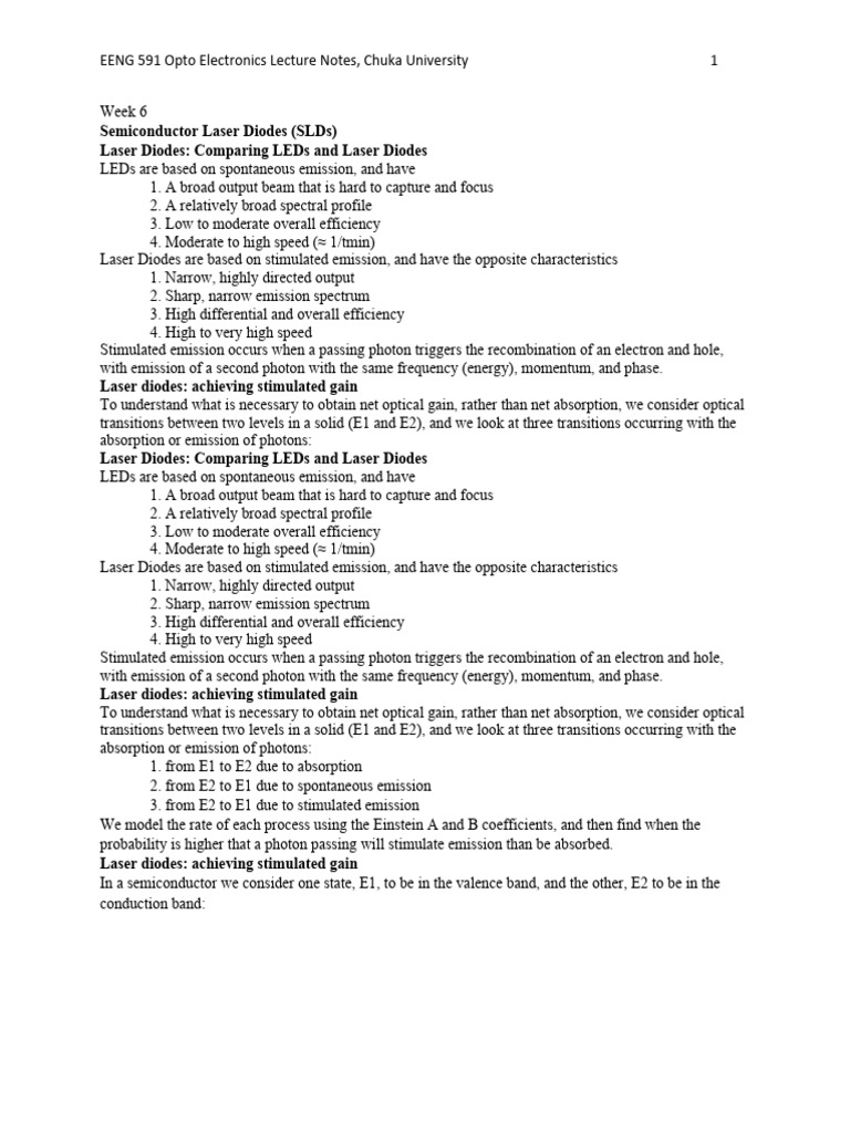 Semiconductor Laser Diodes, Optical Transmitter, Optical receivers | PDF | Laser | Light ...