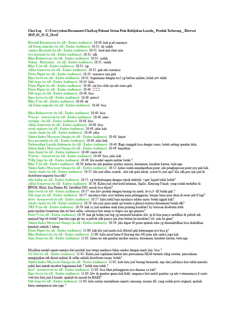 ChatLog Pahami Sistem Poin Kebijakan Lazada - Produk Terlarang - Diawasi 2019 - 01 - 31 11 - 10 ...