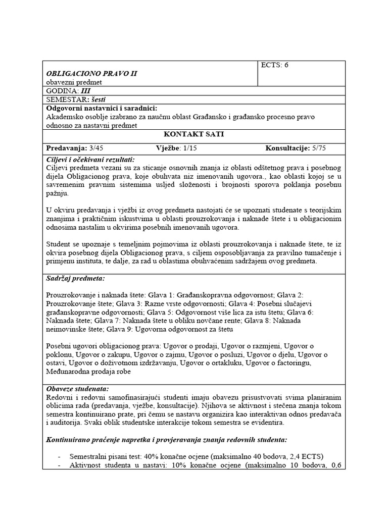 Obligaciono Pravo II | PDF