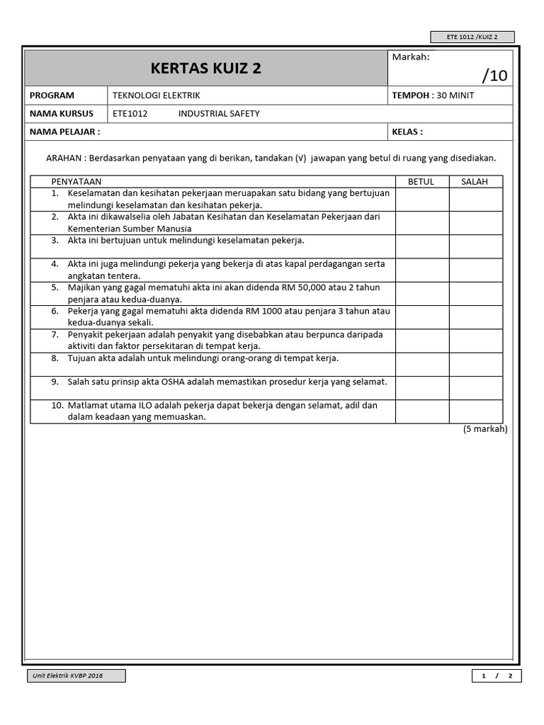 Kertas Kuiz 2 | PDF