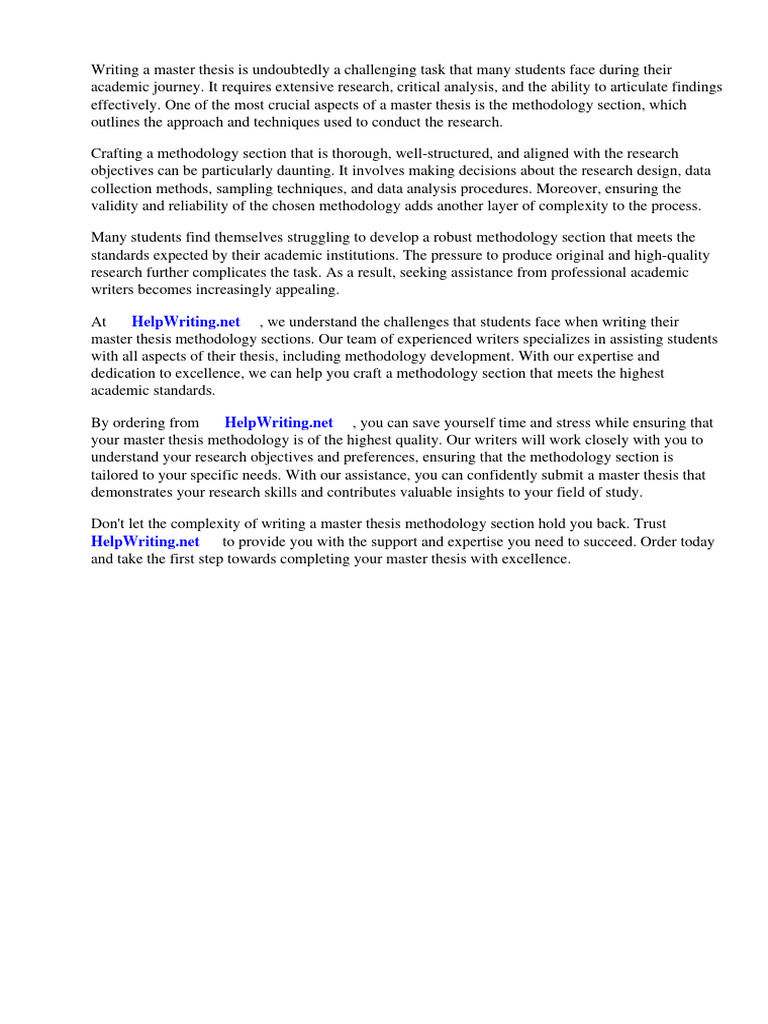 Master Thesis Methodology PDF PDF Methodology Thesis